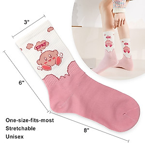 Ohjijinn Kawaii Anime Beanie Knitted Hat and Socks, Cute Pink Slouchy Warm Cap, Cartoon Winter Soft Headwear Funny Hat Gifts for Women