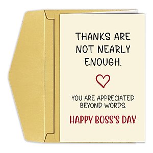 Funny Boss’s Day Card for Men Women, Boss Appreciation Card from Employee, Happy Boss Day Card Gift for Mentor Employer Leader, Thanks Are Not Nearly Enough