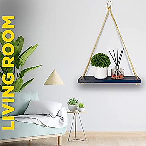 APRELEE Boho Wall Hanging Shelf with Jute Rope – Set of 2, Paulownia Wood Hanging Shelf for Plants, Wall, Living Room, Nursery & Bedroom