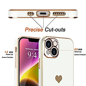 Teageo for iPhone 14 Plus Case for Women Girl Cute Love Heart Luxury Plating Soft Bling Back Cover Raised Full Camera Protection Bumper Silicone Shockproof Phone Case for iPhone 14 Plus, White