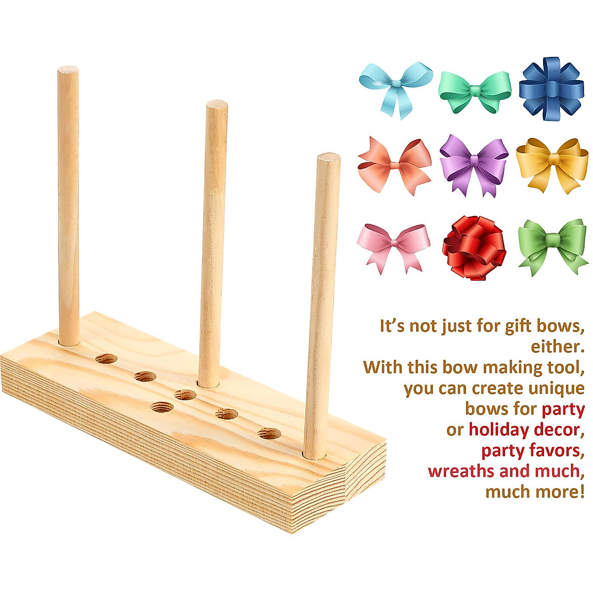 Bow Maker for Ribbon Wreath Wooden Bow Maker Tool with U-Shaped Scissors for Making Bows, Halloween Christmas Party Decorations, Hair Bows, Corsages, Holiday Wreaths, DIY Crafts