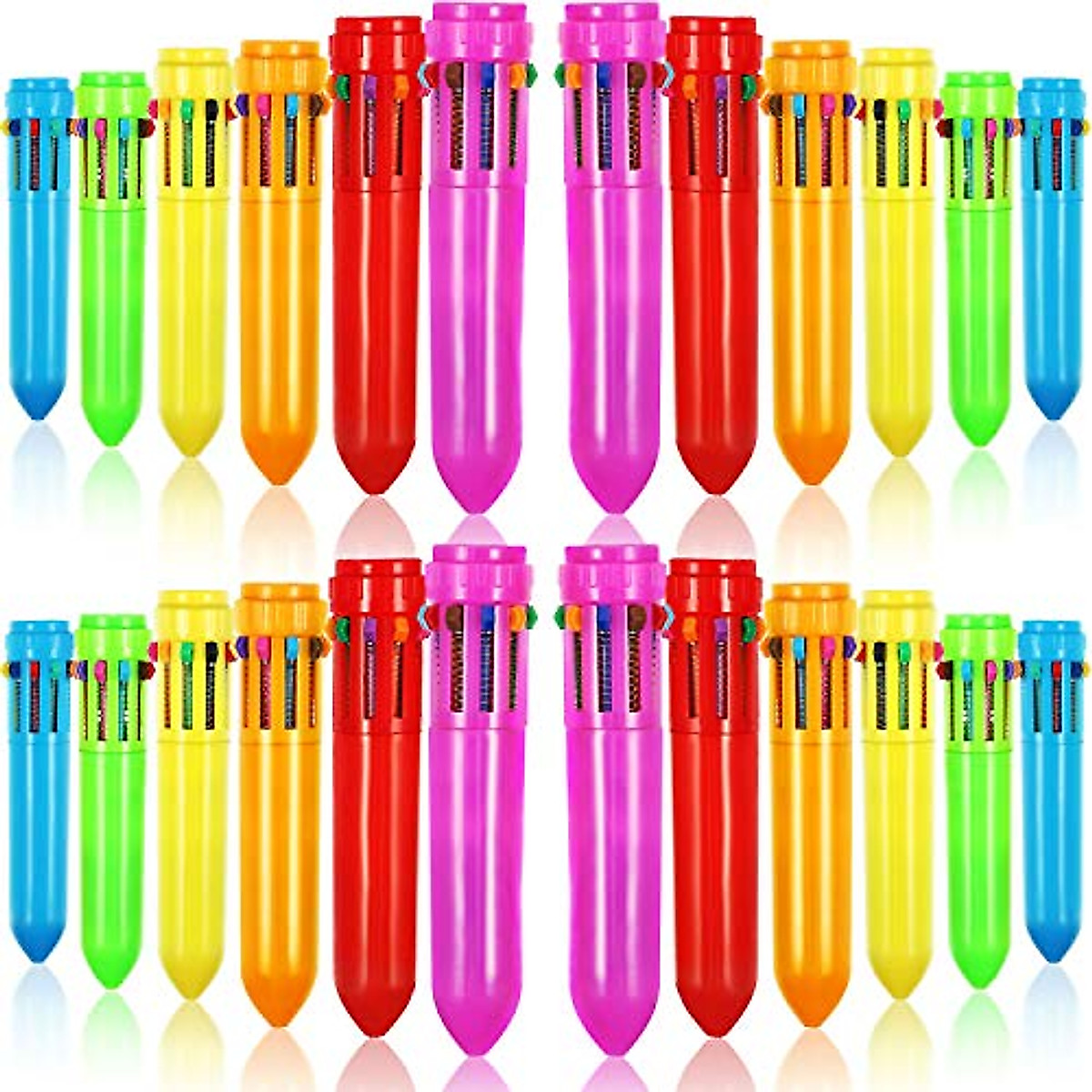 Frienda 24 Pieces 10-in-1 Retractable Ballpoint Pens shuttle pens Multicolor Pens Colorful Retractable Mini Shuttle Pens for Office School Supplies Students Children Kids