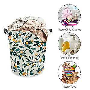 RENJUNDUN Laundry Hamper Basket Clementine Sprigs Laundry Bag Collapsible Oxford Cloth Stylish Home Storage Bin with Handles 17.3inch H x 16.5inchD