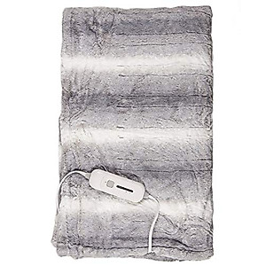 Luxe Faux Fur Soft Plush 100% Animal-Free Electric Throw Heated Blanket with Uniform Heating, 8.5' Power Cord, Handheld Controller with 4 Heat Settings, Grey/White, 50 x 60 in