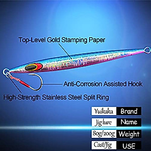 [4 PCS] Fishing Saltwater jigs Speed Slow Jigging Pitching Lures 80g/200g, Vertical Jigging Artificial Lures Jigging Hard Lure Fishing jigs Glow Lead Jig for Tuna,Grouper, Bass, Salmon (80g/2.82oz)