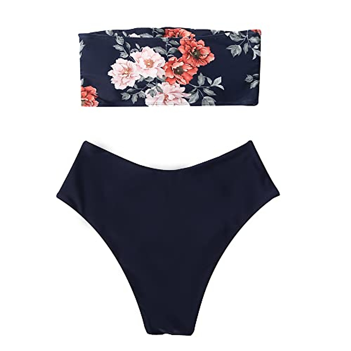 OMKAGI Women Bandeau Bikini Swimsuits Cheeky Off Shoulder Bathing Suit(XL,38-Floral)