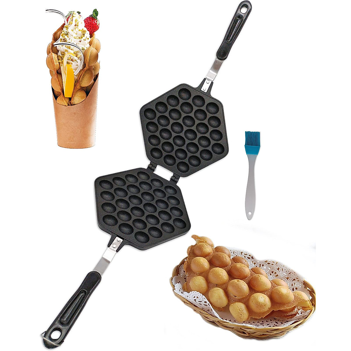 AeKeatDa Egg Waffle Maker Cake Maker with Silicone Brush for Home, kitchen, DIY,Bakeware and etc,DIY Bubble Waffle Maker,Non-Stick
