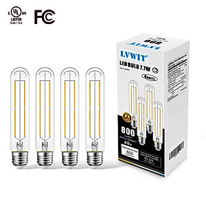 LVWIT T10 Dimmble LED Tubular Bulb 7.7W(60W Equivalent) Vintage Edison LED Filament Lights E26 Medium Base 2700K Warm White, 800LM,Clear Glass Cover,4-Pack