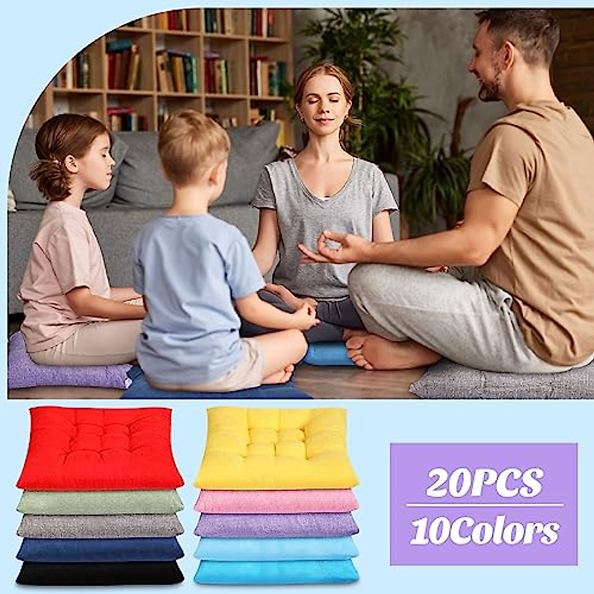 Geetery 20 Pieces Floor Cushions Flexible Seating for Classroom Colorful Elementary Square Seat Pillows Seating 15.75 Inch Classroom Seating for Kids Adult Classroom Home Office Chair Supplies
