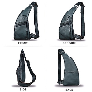 Genuine Leather Sling Bag for Men Vintage Handmade Crossbody Daypack Hiking Backpack Retro Crossbody Shoulder Bag (Gray)