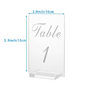 DAJAVE 20 Pack Acrylic Wedding Table Numbers 1-20 , 4x6 Inch Clear Table Number with Acrylic Stands, Acrylic Table Sign for Wedding Event Party Restaurant Reception Number Cards(Rectangular Style)