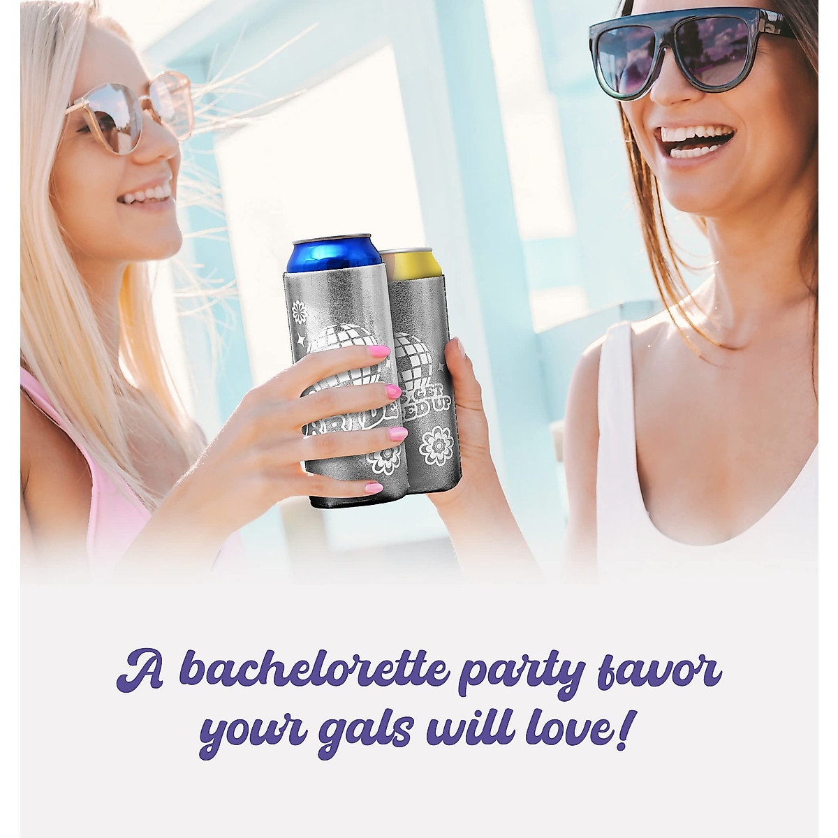 Last Disco Bachelorette Party Coozies Skinny Can {12 Pack} Includes Bride Coozie and 11 Slim Bachelorette Coozies for 70s Bachelorette Party
