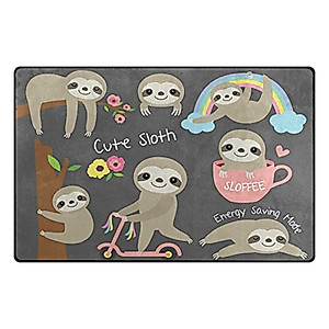 WOZO Cute Sloth Floral Rainbow Tree Area Rug Rugs Non-Slip Floor Mat Doormats Living Dining Room Bedroom Dorm 31 x 20 inches Home Decor