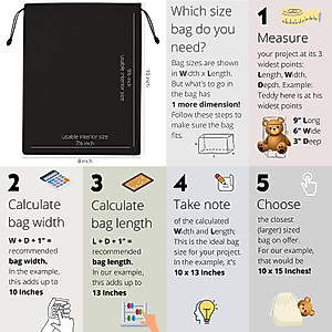 DR Black Cotton Drawstring Bags for Storage, Wardrobe, Travel and Household Organization (8 x 10 inch - 12 pack)