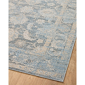 Loloi Odette Collection 5'-3" x 7'-9" Area Rug in Sky/Beige - Designer Long Runner Rug, Neutral Runner Rug for Hallways & Entryways, High-Traffic Area Rug