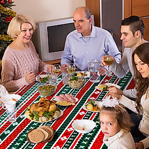 4 Pcs Christmas Tablecloth Disposable Plastic Rectangle Xmas Picnic Table Cover Christmas Pattern Printed Dining Table Cloth for Xmas Kitchen Decorations Holiday Party (Bright Style, 51.2 x 86.6 Inch)