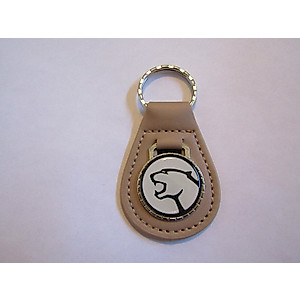 COUGAR CAT EMBLEM LOGO VINTAGE STYLE LEATHER KEYCHAIN - BEIGE