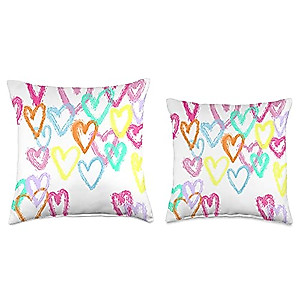 Pink Sky Preppy Art Decor Preppy Art, Hearts, Rainbow, Valentine's Day Throw Pillow, 16x16, Multicolor