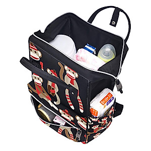 Christmas Sock Monkey Diaper Tote Bags Mummy Backpack Large Capacity Nappy Bag Nursing Traveling Bag for Baby Care