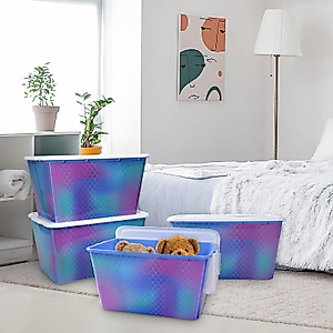 SIMPLYKLEEN 4-Packs 58-QT Plastic Storage Bins with Rainbow Mermaid Print Lids, Stackable Storage Container, Large Storage Totes for Organizing Closet, Kitchen, Made in the USA