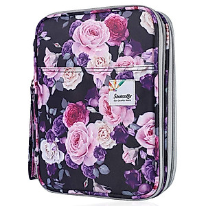 Shulaner Colored Pencil Case Slot Holds 192 Pencils or 144 Gel Pens with Zipper Closure Large Capacity Polyester Pen Organizer for Marker Watercolor Coloring Pencil Gel Pen Purple Rose
