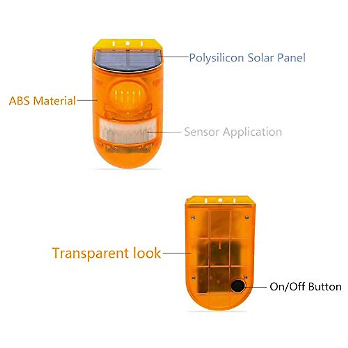 Aolyty Solar Motion Sound Alarm LED Strobe Warning Red Light Security Outdoor Keep Animal Away for Home Warehouse Farm (Yellow Lampshade)