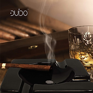 Cigar Ashtray Outdoor Cigarette Ash Tray – 5.9 inch Ceramic Ashtrays Black Glossy Cigar Rest for Indoor, Outdoor, Patio, Home, Office Use – Cigar Accessories Gift Set for Men and Women
