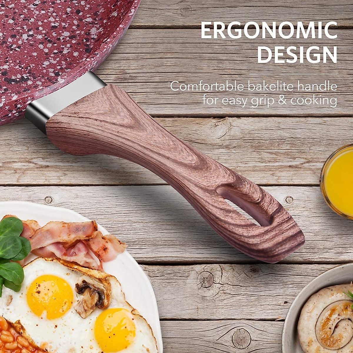 KOCH SYSTEME CS 8" Nonstick Frying Pan - Frying Pan with Natural Textured Bakelite Handle, 100% APEO & PFOA-Free Granite Coating, Stone Earth Frying Pan and Skillet Cookware, Ideal for Self-Cooking