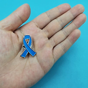 Blue Ribbon Pin 20 Pcs Colon Cancer Prostate Cancer Awareness Pin Blue Brooch Enamel Lapel Pins