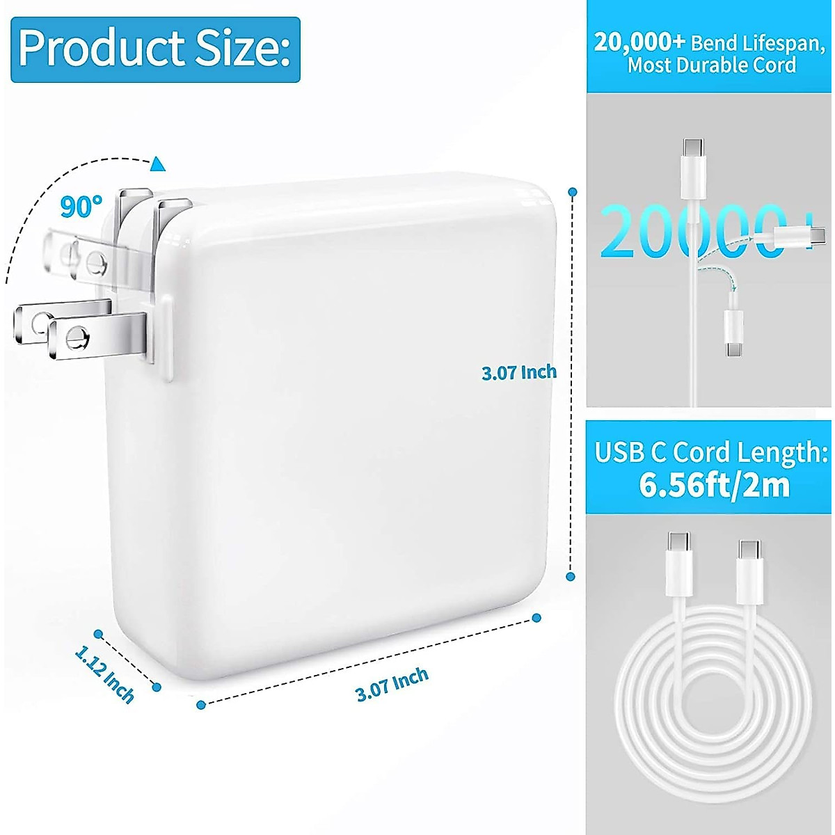 MacBook Pro Charger 96W USB C Charger for MacBook Pro 16, 15, 14, 13 inch 2024, 2023, 2022, 2021, M3 M2 M1 Mac Book Air USB C Laptop Power Adapter with LED, 5A Cable Charging