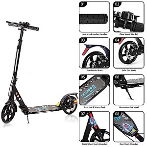 TENBOOM Adult Scooter for Teens and Adults, Lightweight, Disc Brakes, 8" Wheels, Adjustable Height, Foldable Design, Suitable for Riders 3.9-6 Feet, Easy to Carry and Operate