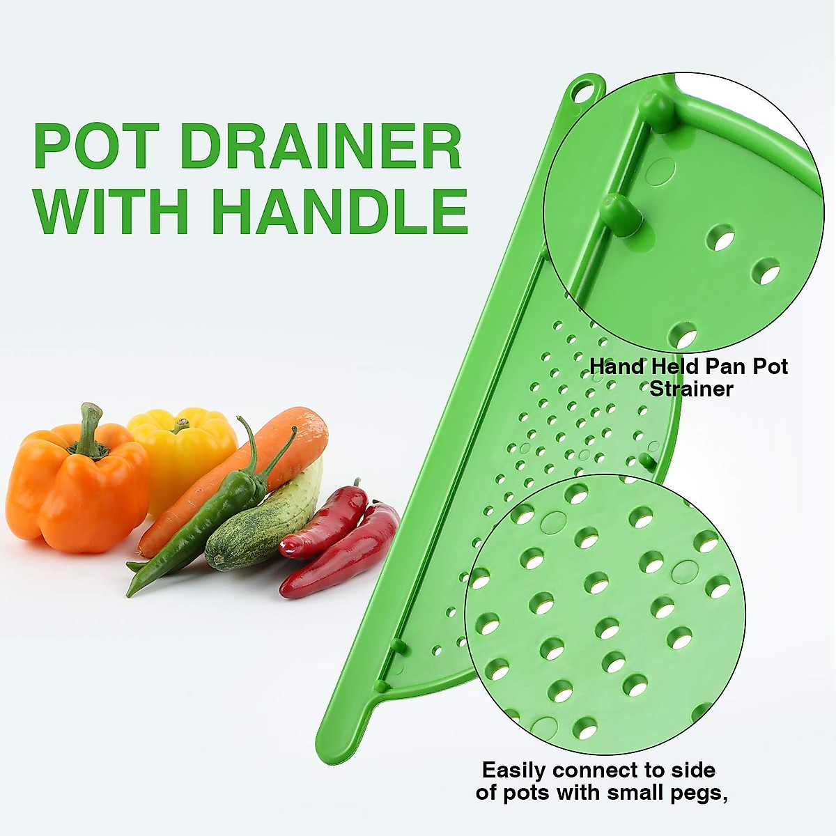 3 Pieces Pot Drainer with Handle Hand Held Pan Pot Strainer Plastic Pot Side Strainer Pasta Pot Drainers for Noddles Fruit Veggies and More, Fits up to 9 Inches