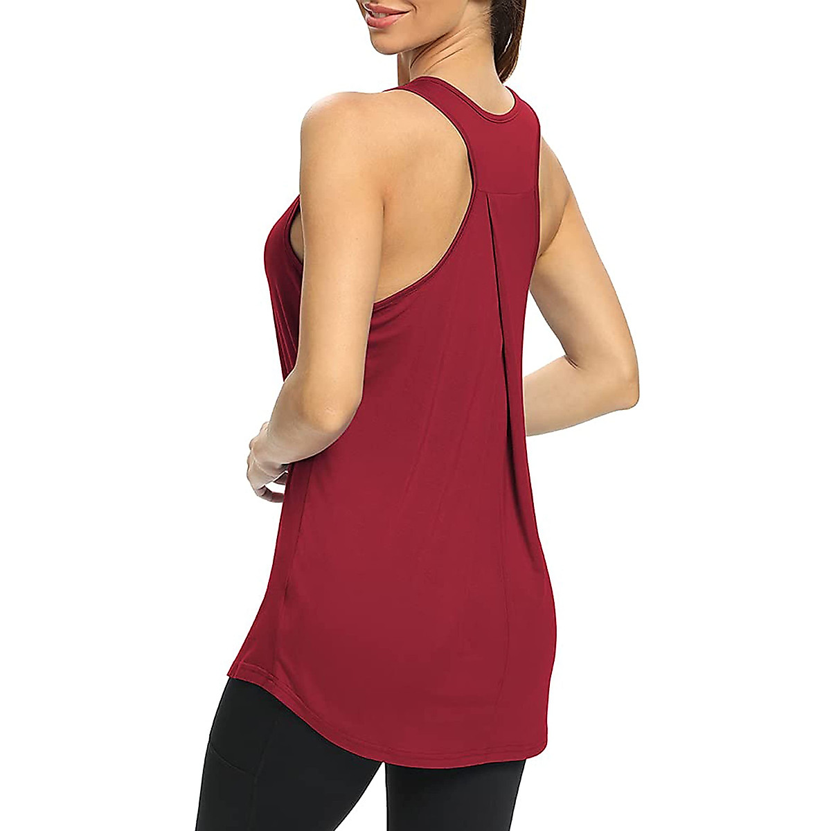Bestisun Womens Tunic Workout Yoga Tops Tennis Running Shirts Long Athletic Tank Tops Racerback Tanks Yoga Clothes Workout Clothing Wine Red XXL