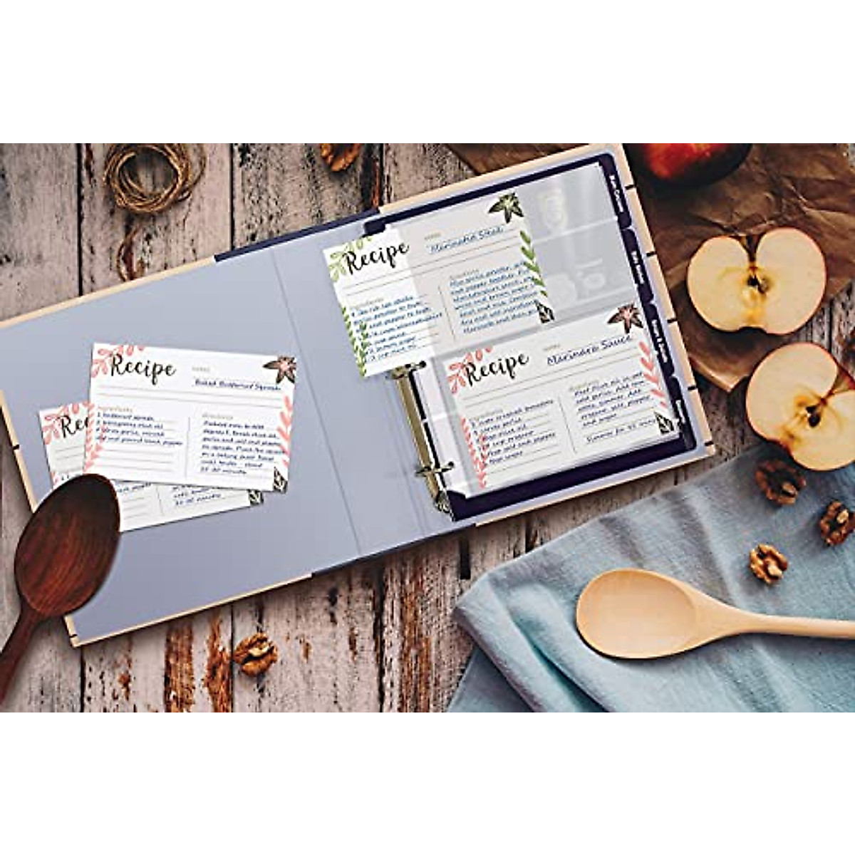 Better Kitchen Products Recipe Card Page Protectors, 100 Count, 4 x 6 inch Pockets, 2 Pockets Per Page, Recipe Book Pocket Page Refill Sheets, 8.5 x 6.9 Inches, 3-Hole Punched-100 Pack