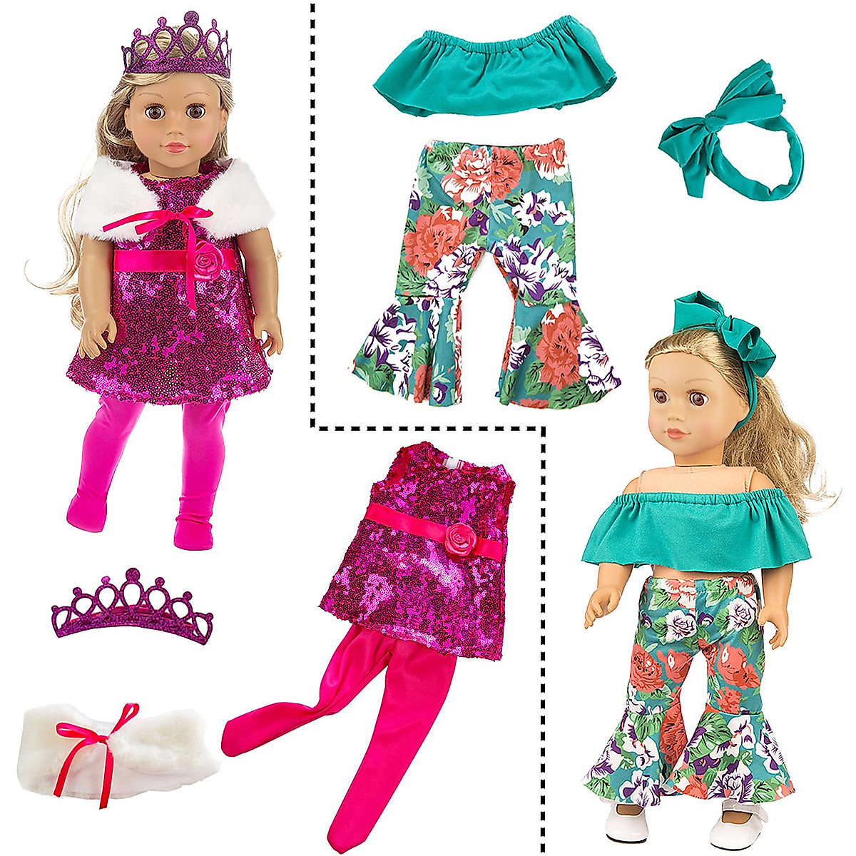 ZITA ELEMENT 24 Pcs American Doll Clothes for 18 inch Doll Clothes and Accessories - Doll Clothing Outfits Dress Swimsuits Tights for 18 Inch Dolls