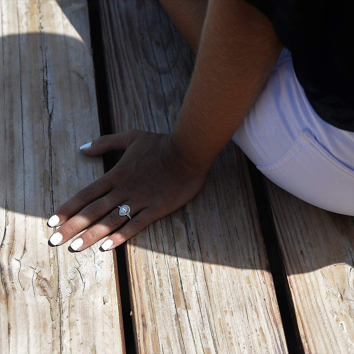 LEMON GRASS 3 Ct Pear Shaped Cubic Zirconia Engagement Ring Pave Thin Band in Sterling Silver Size 8