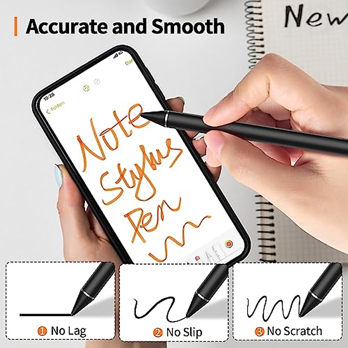 Stylus Pens for Touch Screens, Stylus Pen for iPad with Fine Point Tip & Magnetic Cap, Compatible with iPad, iPhone, Android, Tablet and Other Capacitive Touch Screen for Drawing (Black)