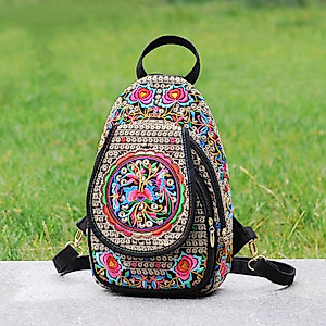 Kteubro Women's Mini Embroidery Backpack, Backpack With Detachable Strap, Multifunction Single Strap Chest Bag