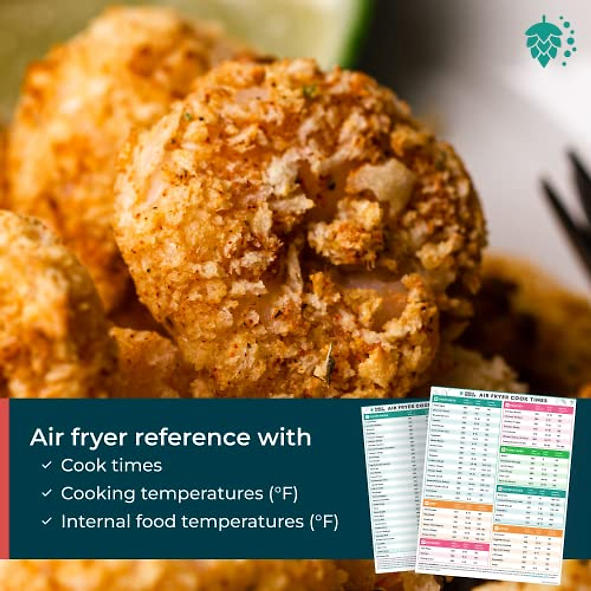 Pine & Pepper Air Fryer Magnetic Cheat Sheet | Instant Pot Accessories | Air Fryer Cooking Times Chart - Quick Reference Guide for Cooking & Frying 88 Foods, Water Resistant, Easy to Clean