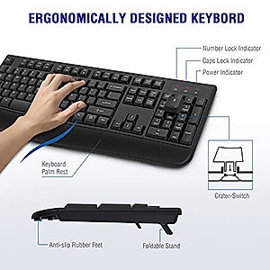 QUASIO Wireless Keyboard, 2.4G Full-Sized Ergonomic Wireless Computer Keyboard with Wrist Rest for Windows, Mac OS Laptop/PC/Desktop/Notebook (Black)