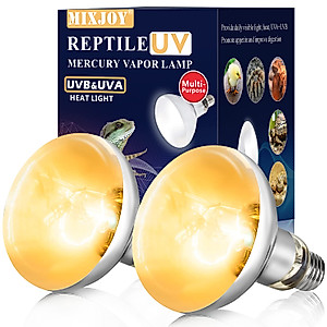 MIXJOY 2 Pack 100W Reptile Heat Lamp Bulb Full Spectrum UVA UVB Sun Light for Reptile and Amphibian Use