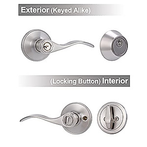Keyed Alike Front Door Lever Lockset with Single Cylinder Deadbolt Combination Set, Exterior Door Knob with Lock and Deadbolt, Satin Nickel Finished, 2Sets