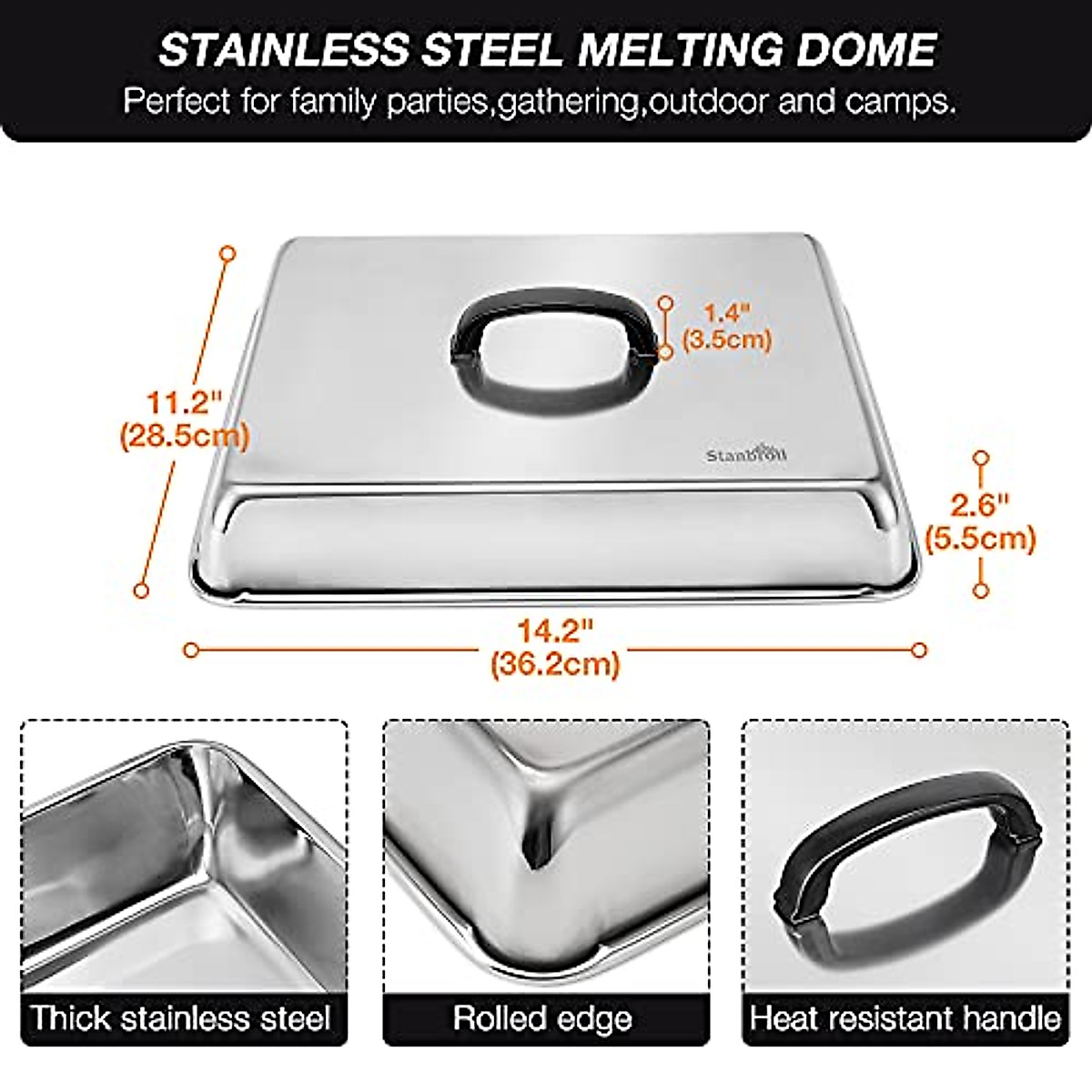 Stanbroil Melting Dome & Grill Press Kit- Stainless Steel Basting Cover Cheese Melting Dome with Cast Iron Burger Bacon Press for Flat Top Griddle Grill Indoor/Outdoor
