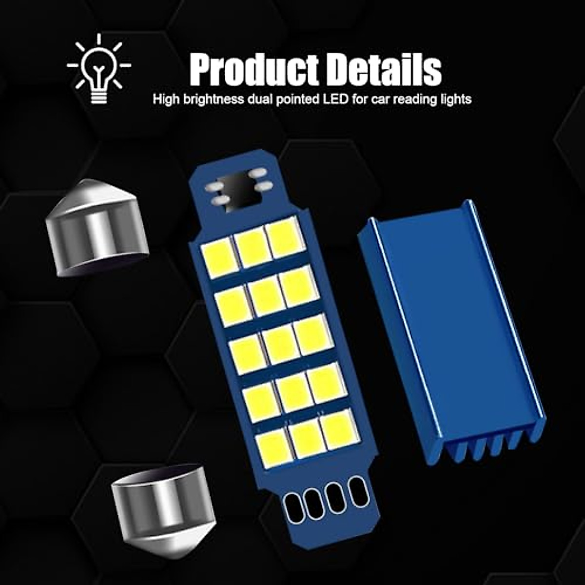 Ajxn 4 PCS Car 42mm 2835 Double-pointed Light, High Brightness 360 Degree Surround Reading License Plate Light, Plug and Play High Performance Bulb Replacement, Universal for Most Cars (White)