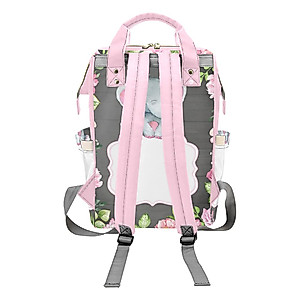 SunFancy Pink Flower Elephant Personalized Diaper Backpack Custom Mommy Bag Unisex Travel Daypack for Mom Dad Boy Girl