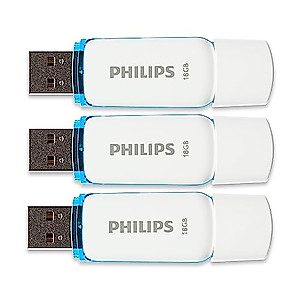 PHILIPS 16GB Flash Drive, Snow Edition USB 2.0 - White/Blue - 3-Pack
