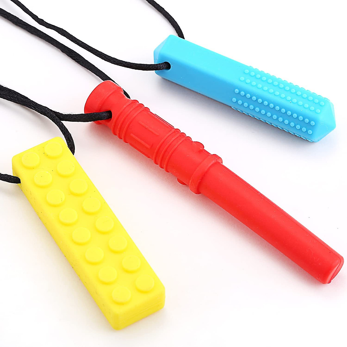 6 Pack Chew Sensory Necklace Perfect for Kids or Adults That Like Biting or Have Autism, Perfectly Textured Silicone Chewy Toys -Chewing Pendant for Boys & Girls