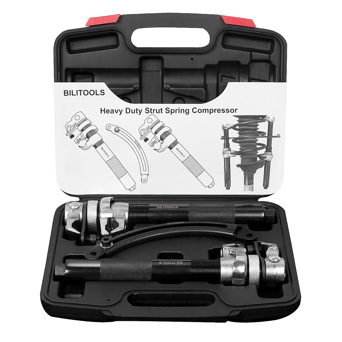 BILITOOLS 2-Piece Coil Spring Compressor Tool Heavy Duty Macpherson Strut Spring Compressor Set with Safety Jaws and Holder, Max Load.2645LB