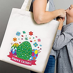 6 Pcs 13.4" X 14.2" Large Easter Tote Bags for Kids Canvas Easter Egg Hunt Bag Basket with Handle Reusable Easter Canvas Totes Spring Party Favor Supplies