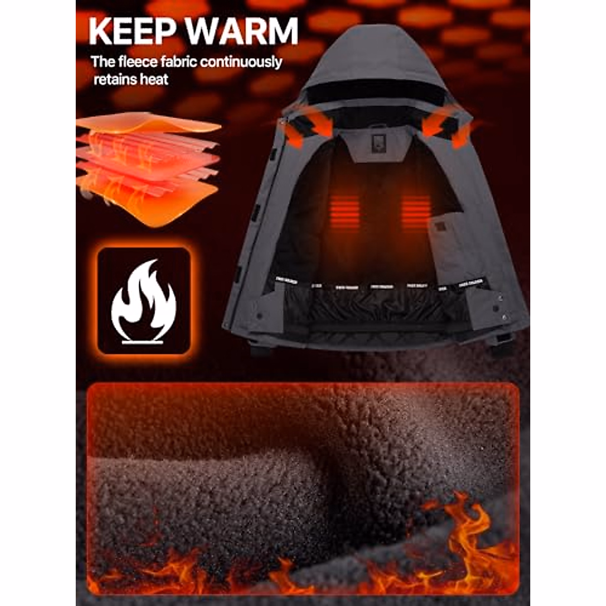 FREE SOLDIER Men's Waterproof Ski Snow Jacket Fleece Lined Warm Winter Rain Jacket with Hood Fully Taped Seams(Charcoal Gray,M)